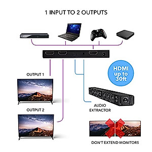 OREI 1x2 2.0 HDMI Splitter with Scaler Audio Extractor 2 Ports with Full Ultra HDCP 2.4K at 60Hz & 3D Supports EDID Control - UHDS-102A