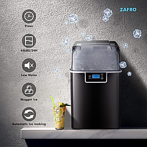 ZAFRO Nugget Ice Makers Countertop with Soft & Chewable Pellet Ice Portable Self-Cleaning Compact Ice Machine 44Lbs/24H with Ice Scoop and Basket Suitable for Home/Kitchen/Office/Bar Party