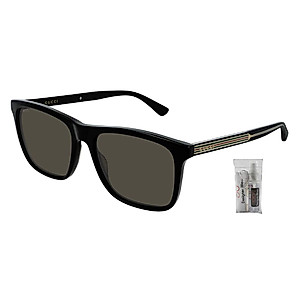 Gucci GG0381S 007 57M Black/Grey Polarized Square Sunglasses For Men For Women + BUNDLE with Designer iWear Eyewear Kit
