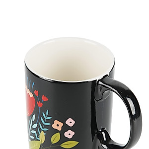 DUSVALLY Ceramic Mug Large Coffee Cup Tall Mugs Porcelain Latte Tea Cup with Lid and Color Box 17oz.Black and Colorful Flowers