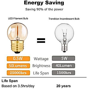 Tsunetani G40 G12.5 Led Filament Mini Globe Light Bulbs 0.5W Equivalent to 5 Watt Incandescent Low Watts Led Bulb E26 Base 2200K Edison Bulb Decorative Lighting-2 pcs