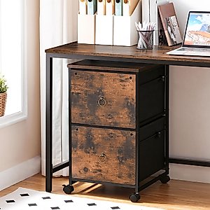 HOOBRO 2 Drawer Mobile File Cabinet, Rolling Printer Stand, Vertical Filing Cabinet, Office Cabinet, Filing Cabinet for Home Office, A4/Letter Size, Nonwovens Drawer, Rustic Brown BF20WJ01