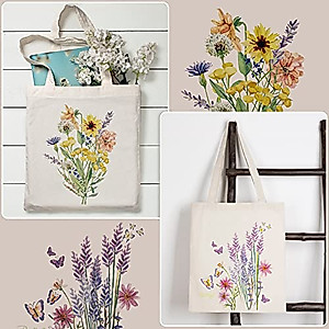4 Pieces Reusable Tote Bags Canvas Tote Bags Canvas Reusable Shopping Bags Makeup Bags for Girls Women (Flower Style)