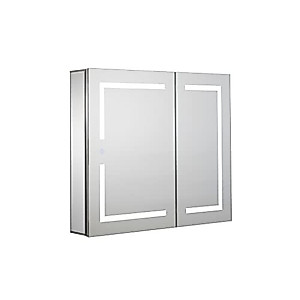 Croydex Sabine Dual, Recessed or Surface Mount, 2 USB Ports, Dimmer, Hang 'n' Lock Easy Installation Illuminated LED Medicine Cabinet, 30W x 26H, Aluminum