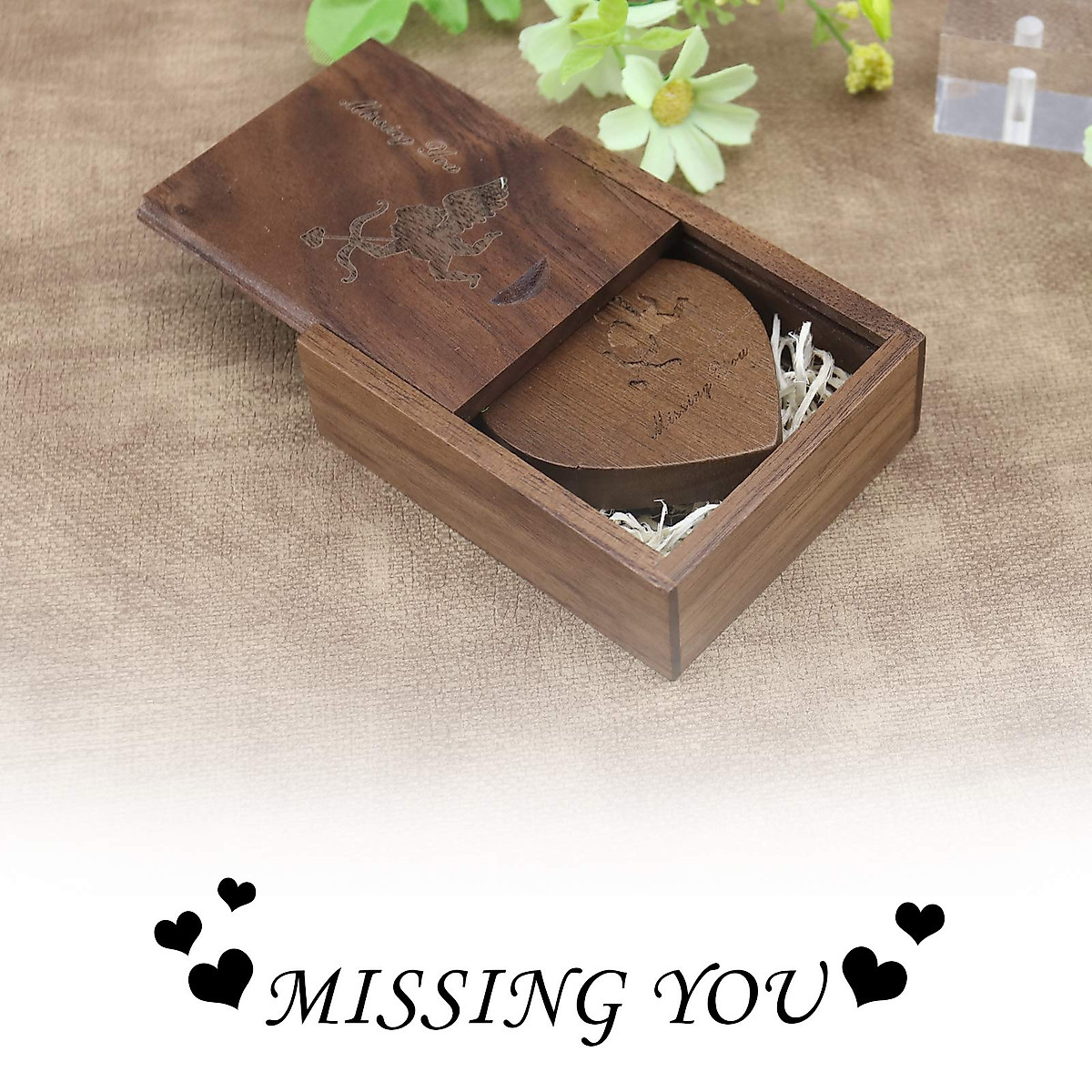 64GB Wooden Heart Shape USB Flash Drive with Gift Box Girl Boy Friend Valentine's Day