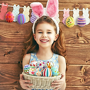 Easter White Eggs Painting Kit-Paintable Hanging Flocking Eggs with Rope, Doodle Kit for DIY Design, Easter Decoration, egg Hunts, Basket Fillers, Easter Gift,28PCS