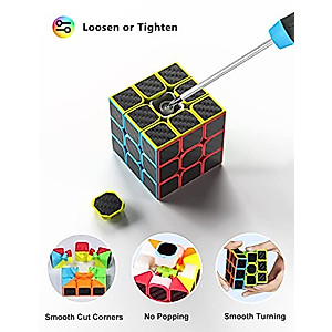 Vdealen Speed Cube Set, 2x2x2 3x3x3 Pyramid Magic Cube Set, Puzzle Cube Toys Birthday Party Christmas Stocking Stuffers Gift for Kids Teens Adults(Carbon Fiber Sticker)