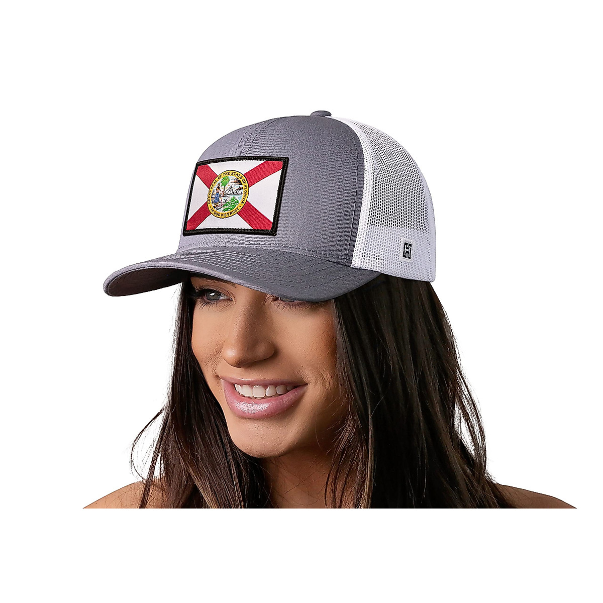 HAKA Florida Flag Hat – Florida Trucker Hat FL Baseball Cap Snapback Golf Hat (Gray&White)