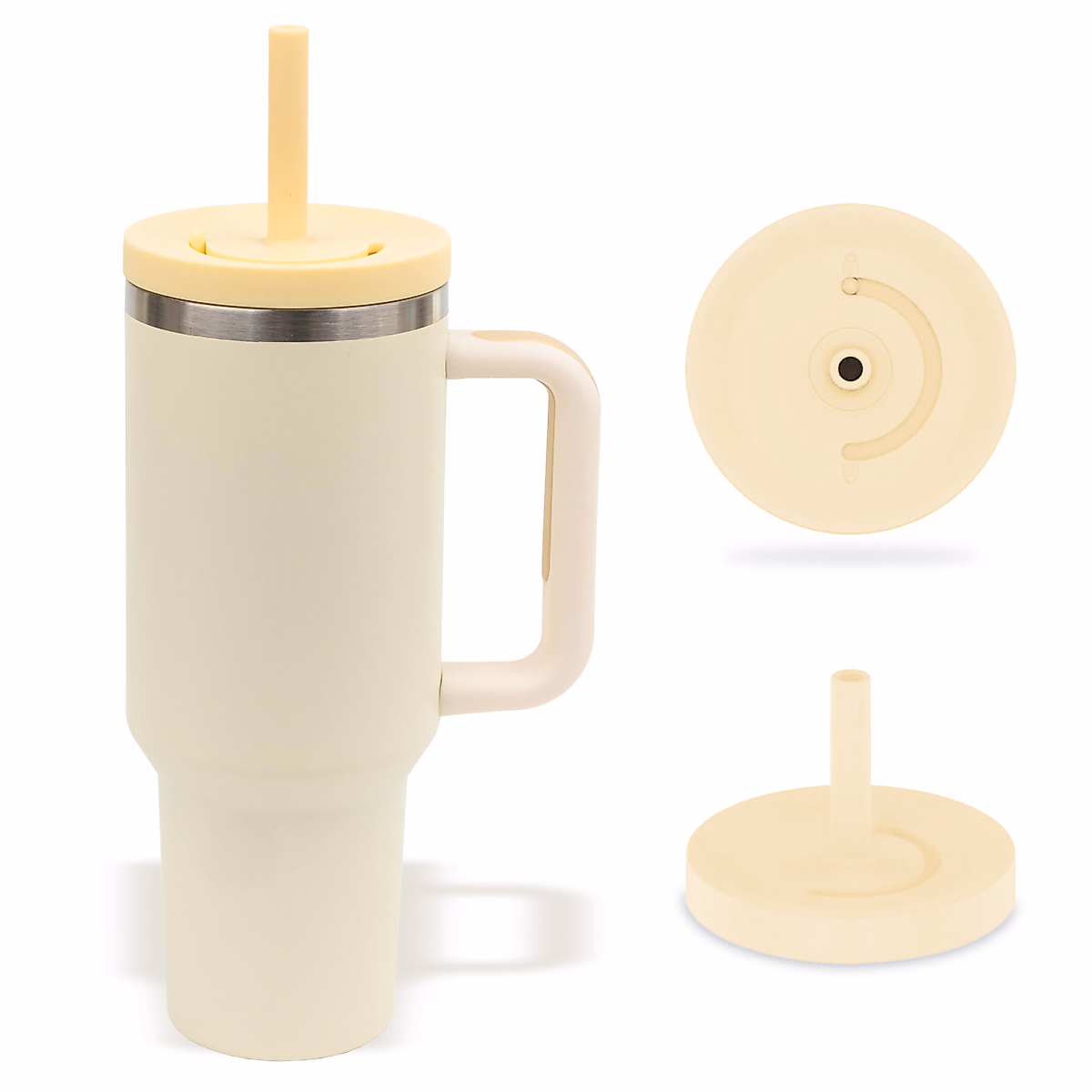 C&Y Company Tumbler With Straw and Handle 40oz, 40oz Tumbler With Silicone Straw, Leakproof Lid, Spill Proof Lid, Insulation Double Wall Stainless Steel Tumbler With Handle (Cream Lemon)