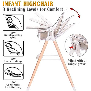 Baby High Chair with Double Removable Tray for Baby/Infants/Toddlers, 4-in-1 Wooden High Chair/Booster/Chair | Grows with Your Child | Adjustable Legs | Modern Design | Easy to Assemble