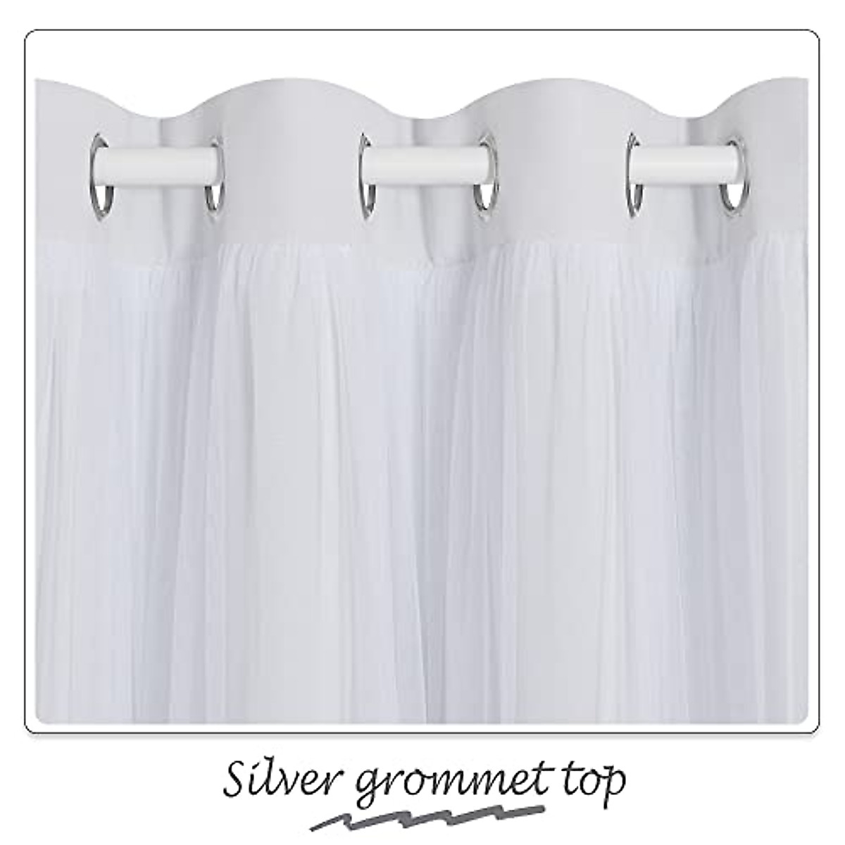 PONY DANCE Living Room Curtains - Blackout Curtains Grey Ombre with White Sheer Overlay Thermal Insulated Mix & Match for Home Decoration with Tie Ropes, W52 x L84 inch, 2 Panels