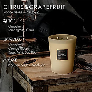 HomeLights Highly Scented Candles, Big 33.3 oz for Home, Natural Soy Aromatherapy Candles, Smokeless Long Lasting 130 hrs with 3 Cotton Wicks, Candles Gifts for Women & Men - Citrus & Grapefruit