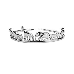 Sterling Silver Dinosaur Elephant Animal Migration Ring for Women Best Friends Dragon Wildlife Family Expandable Knuckle Open Band Rings Adjustable Comfort Fit Unique Statement Jewelry