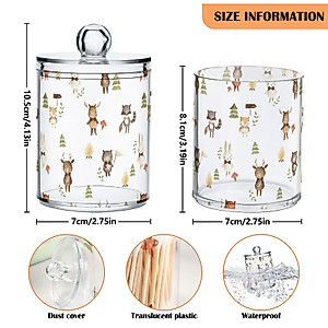 Gredecor 2 Pack Qtip Holder Clear Woodland Animals Cute Apothecary Jars with Lids Acrylic Bathroom Jars Vanity Countertop Canister Storage Organizer for Cotton Ball,Swabs,Pads,Floss