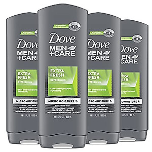 Dove Men+Care Body Wash for Men's Skin Care Extra Fresh Effectively Washes Away Bacteria While Nourishing Your Skin, 18 Ounce (Pack of 4)