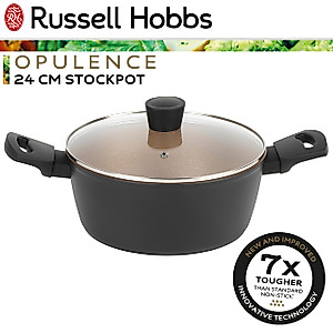 Russell Hobbs RH01670BEU Opulence 24 cm Stockpot - Non-Stick Casserole Pot with Tempered Glass Lid, Induction Hob Suitable, Forged Aluminium Cookware, Dishwasher Safe, Metal Utensil Safe, Gold