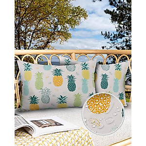 ALAGEO Outdoor Waterproof Pillow Covers for Patio Furniture Pineapple Decorative Throw Pillow Cover Summer Tropical Fruit Pillowcases Set of 2 Cushion Case for Sofa Couch Chair Home Decor 20x12 inch
