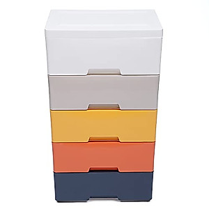 Plastic Drawers Storage Cart Mobile Cabinet with Casters, 5 Drawer Stackable Vertical Storage Tower Tall Chest Closet, Large Containers Organizer Unit (12"D x 18"W x 33"H - Multicolor2)