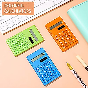 3 Pieces Mini Digital Desktop Calculator with 8-Digit LCD Display Standard Function Electronic Pocket Size Calculator for School, Office and Home, Blue Orange Green