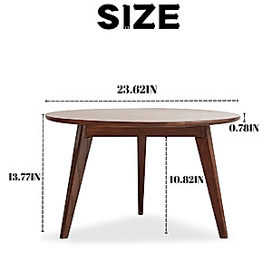 Grewood Round Coffee Table - 100% Solid Oak Wood Coffee Table with Three-Legged - Small End Table, Round Side Table for Living Room (Walnut Color)