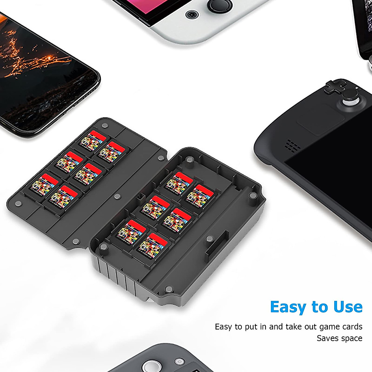 Game Card Case Stand, 12 Storage Slots Heat Sink Hole Design Portable Game Grip Stand for Tablet for Gamepad