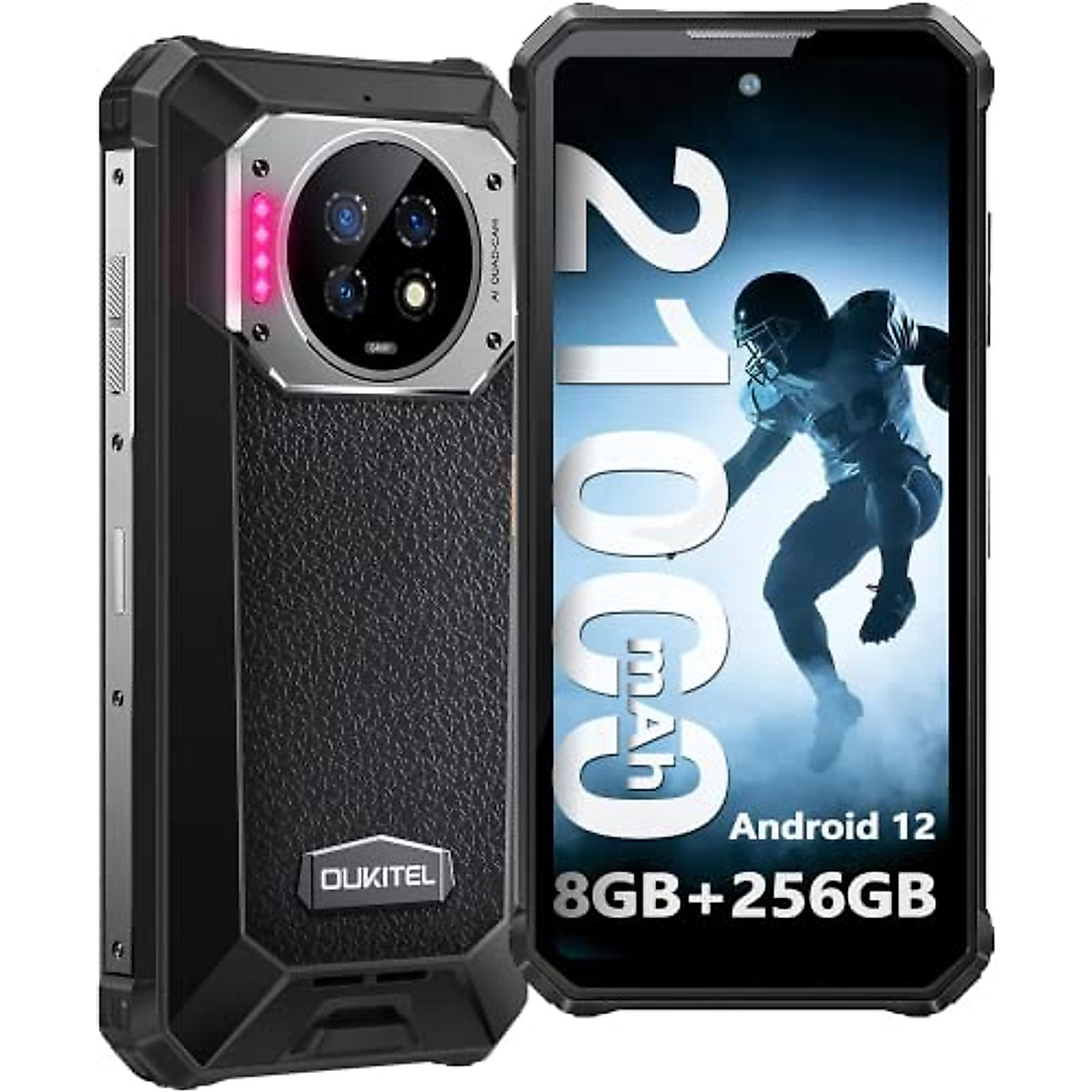 OUKITEL WP19 [21000mAh Battery] Rugged Smartphone Unlocked, 64MP Camera Night Vision Mobile Phones 8GB+256GB IP68 Waterproof Cellphone, Android 12 Cell Phone, 6.78" HD+ Dual SIM 4G Smartphones OTG/NFC