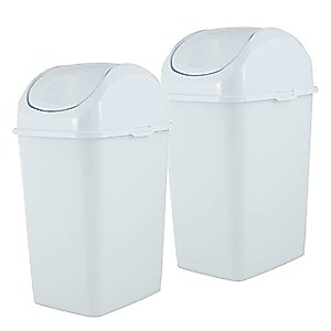Superio 1.25 Gal Mini Plastic Trash Can with Swing Top Lid Small Waste Bin for Countertop, Desk, Vanity, Bathroom 5 Quart (White)