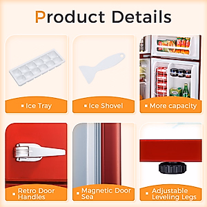 Antarctic Star Mini Fridge Compact Refrigerator 3.2Cu.Ft. AC Only 15 Amp 115 Volt 60 Hz AC Low Noise Large capacity Storage of Beverages Vegetables and Fruits (Red)