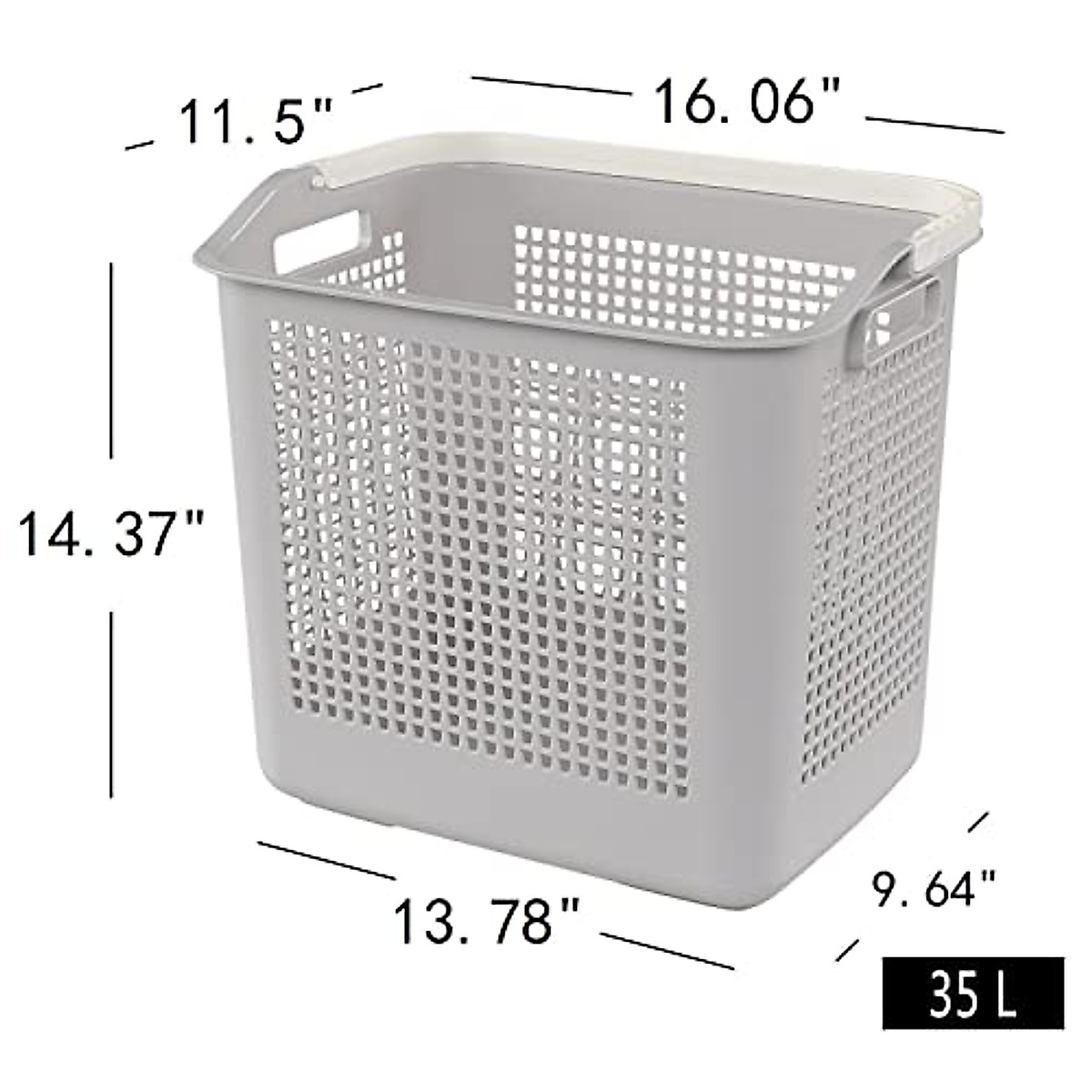 Easymanie 4 Pack 35 L Plastic Laundry Basket Clothes Hamper with Handle, Gray, F