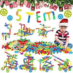 WishaLife 250 Pieces STEM Building Blocks Set, Kids Tube Locks Construction Set with Storage Box, Preschool Educational Learning Pipe Toy Gift for Toddler Aged 3+