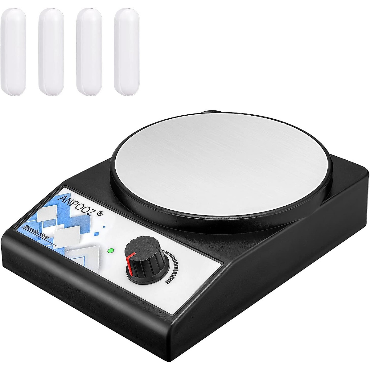 ANPOOZ Magnetic Stirrer with 4 PCS Stir Bars, Stir Plate 3000RPM Magnetic Mixer 3000mL Lab Stirrers (No Heating)