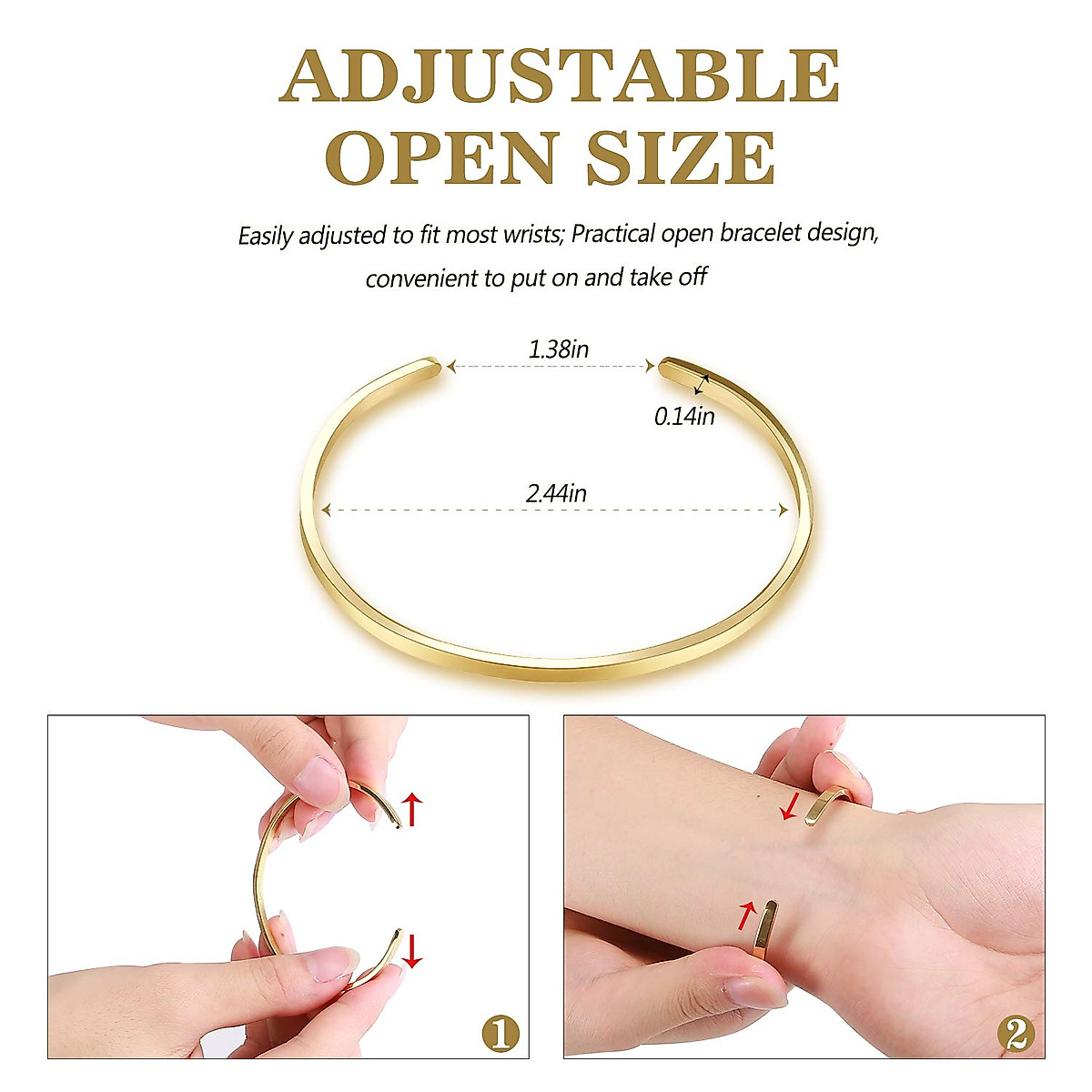 Lolalet Thin Open Cuff Bracelet, for Girlfriend Wife Mom, 18K Gold Plated Couples Oval Love Bracelets, Plain Polished Finish Open Cuff Bangle Jewelry Gift for Men Women -1 Pack