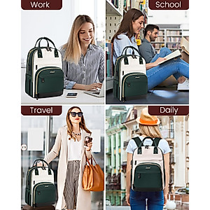 LOVEVOOK Laptop Backpack for Women, Fits 15.6 Inch Laptop Bag, Fashion Travel Work Anti-theft Bag, Business Computer Waterproof Backpack Purse, Backpacks, Beige-Green-Black