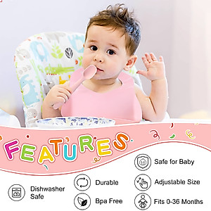 Cibeat Set of 2 Silicone Baby Bibs for Babies & Toddlers, Soft Bibs with Food Catcher Pocket and Spoon Fork