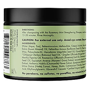 Mielle Organics Rosemary Mint Strengthening Hair Masque, Essential Oil & Biotin Deep Treatment, Miracle Repair for Dry, Damaged, & Frizzy Hair, 12 Ounces