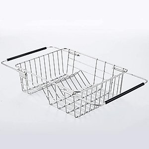 Plate Rack Draining Dish Rack Expandable Dish Drying Rack Organizer And Utensil Cutlery Holder, Stainless Steel Over Sink Dish Rack Pan Plate Holder