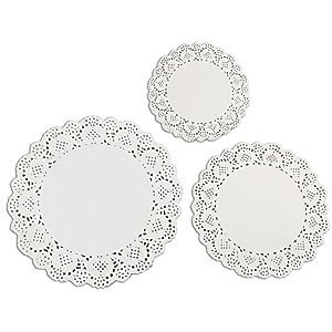 DECORA 180 Pieces White Round Paper Lace Doilies for Birthday Party and Wedding Tablewear Decoration 3.5inch,4.5inch,5.5inch
