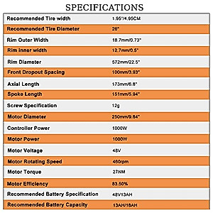 PEXMOR Electric Bike Conversion Kit, 48V 1000W 26" Front/Rear Wheel w/Tire Ebike Conversion Kit, Electric Bicycle Hub Motor Kit with LCD Display/Controller/PAS/Brake Lever/Torque Arm (Front)