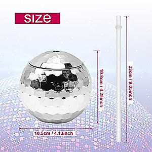 ZUDKSUY Disco Ball Cups Disco Ball Drink Tumbler 1970s Disco Ball Cups with Lid and Straw, Disco Flash Ball Cocktail Cups for Graduation Anniversary Party Wine Cup Tea Bottle, Silver, Set of 4