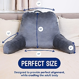 ComfortSpa Reading Pillow Bed Wedge Large Adult Backrest Lounge Cushion with Arms and Pockets | Back Support for Sitting Up in Bed / Couch for GERD Heartburn Bedrest (Grey)