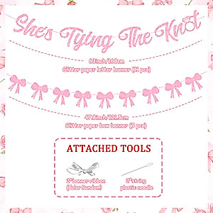 24Pcs Pink Bow Princess Bachelorette Party Decorations She's Tying The Knot Glitter Banner Pink Coquette Bow Banner Garland for Girls Bachelorette Decor Bridal Shower Engagement Wedding Party Supplies