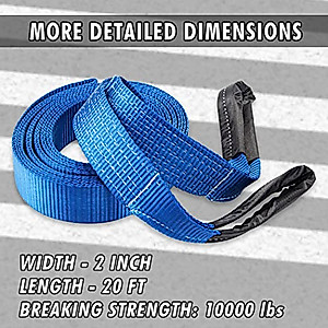 Cartman 2" x 20' Tow Belt Heavy Duty 10,000Lbs Tow Strap Off Road Towing Rope with Reinforced Loops for Recovery Vehicles