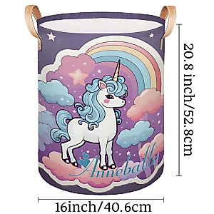 Custom Name Large Laundry Basket Cute Rainbow Unicorn Personalized Collapsible Waterproof Laundry Hamper Dirty Clothes Toys Storage Bin with Handles