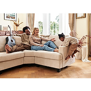 Nolany Modular Sectional Couch with Storage Ottoman, Corduroy Sectional Sleeper Sofa with Chaise, Sectional Couches for Living Room, Beige