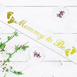 CoolerthingsDG, 3pcs,Baby Shower Button New Dad Gifts Gender Reveals Party Baby for Girl, White Rosette Button Baby Celebration ( pink footprint)