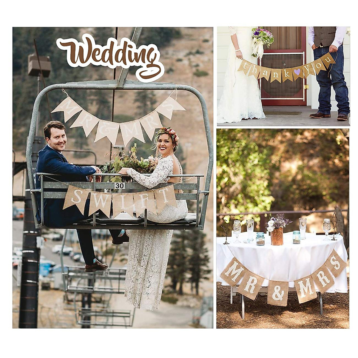 34Pcs Burlap Banner Adjustable Flags DIY Banners for Baby Shower, Party, Wedding and Birthday, 5 x 7 inch