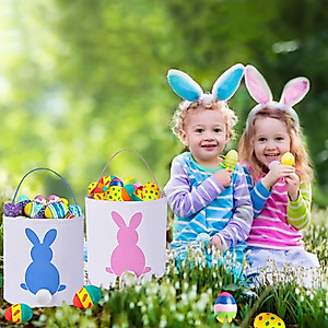8 Pack Easter Bunny Bags Rabbit Ear Easter Baskets Easter Egg Hunt Basket for Kids Bunny Canvas Tote Gifts Bags Candy Bags Canvas Rabbit Fluffy Tail Basket Buckets Easter Egg Hunt Party Decorations