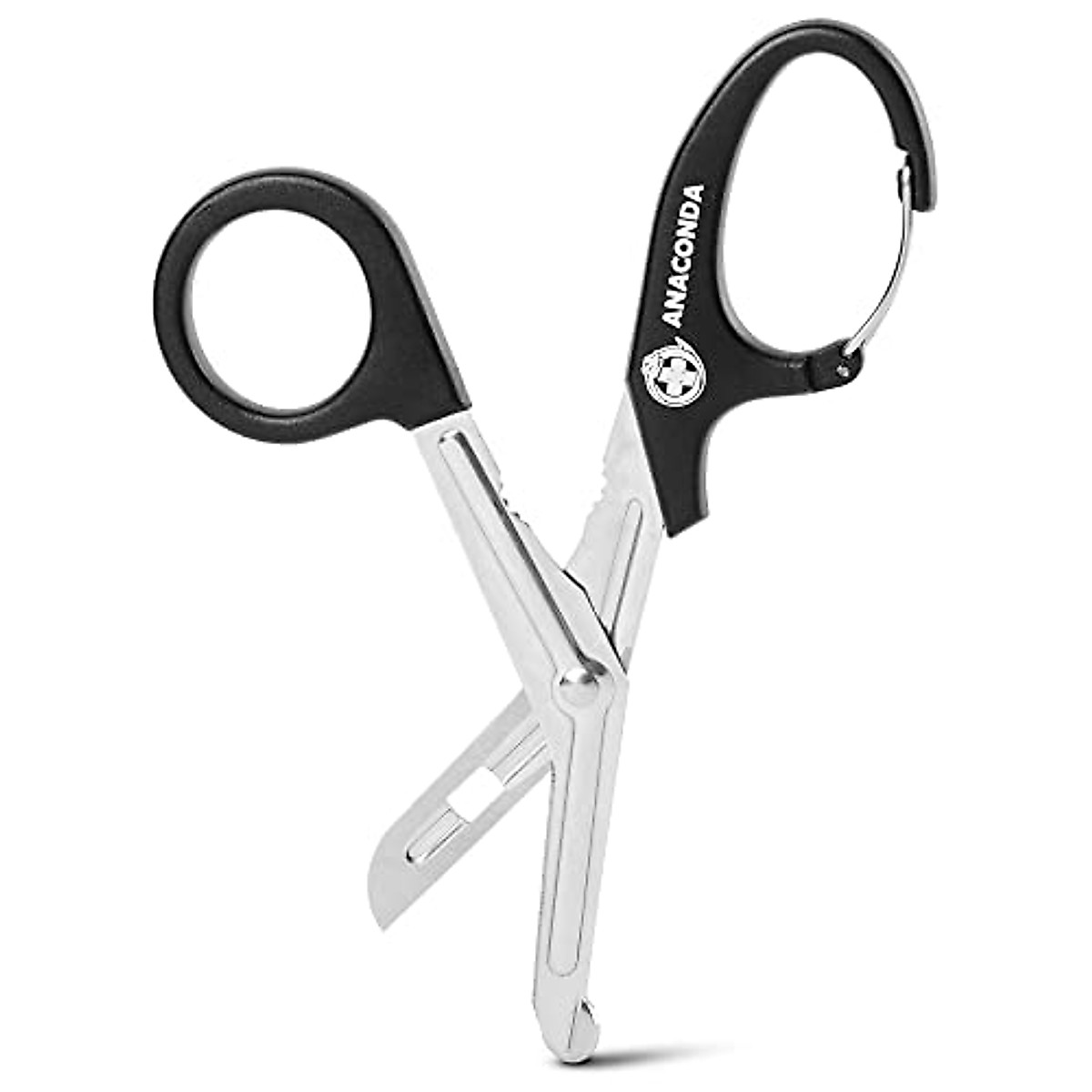 2 Pack Anaconda Medical Trauma Shears with Built-In Carabiner Clip (7.5 inch, Black and Blue)