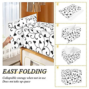 CaTaKu Hearts White Black Storage Bins with Lids and Handles, Fabric Large Storage Container Cube Basket with Lid Decorative Storage Boxes for Organizing Clothes