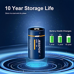 JESSPOW CR2 3V Lithium Battery, CR2 Batteries for Golf Rangefinder, Flashlight, Photo Cameras, Alarm Systems 2 Pack (Non-Rechargeable)